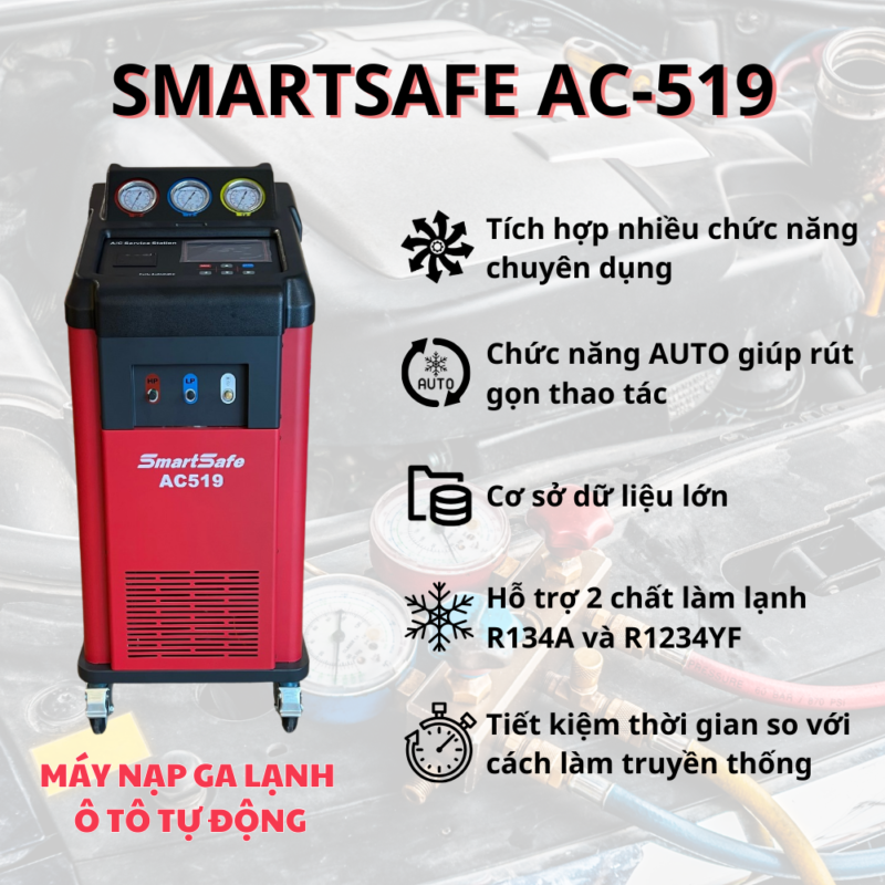 MÁY NẠP GAS LẠNH Ô TÔ TỰ ĐỘNG LAUNCH SMARTSAFE AC-519 - Ascom.vn